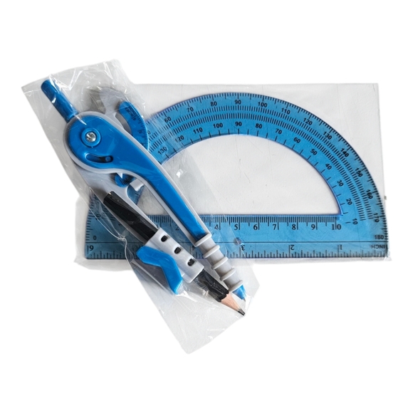 Office | Nwot Student Compass Protractor Set Math Geometry School 6 18 Degree Blue | Poshmark